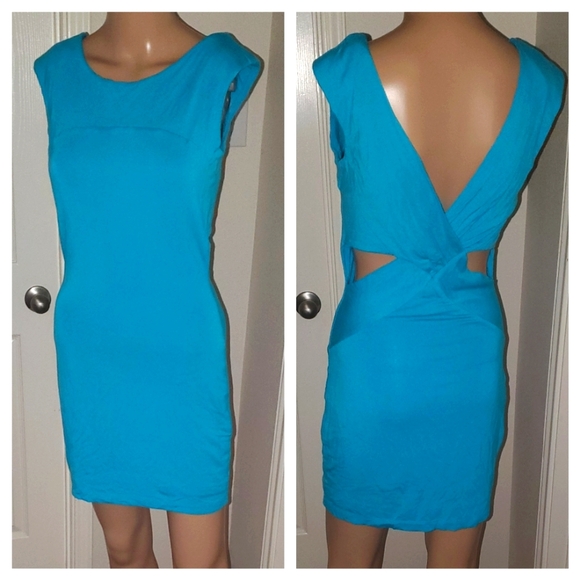 bebe | Dresses | Bebe S Piercing Blue Buttery Soft Bodycon Mini Cutout ...
